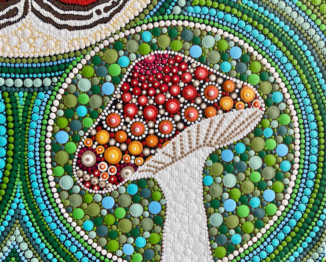 Moth and Mushrooms Dot Art, Nature Dot Art, Dot Mandala Art, Hand ...