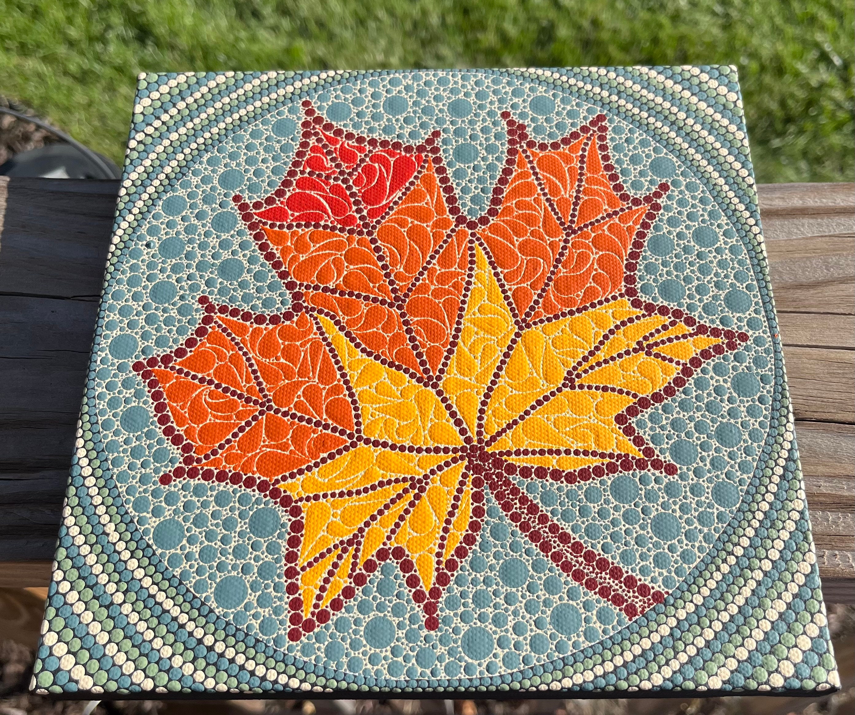 Autumn Leaf Mandala, Fall Dot Art, Fall Canvas Mandala, Maple Leaf Dot ...