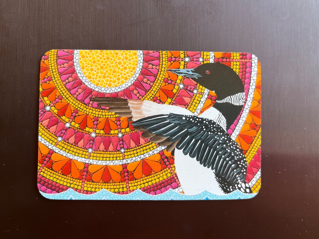 Loon Magnet, Loon Sunset Magnet, Loon Dot Art, Mandala Art Magnet - Etsy