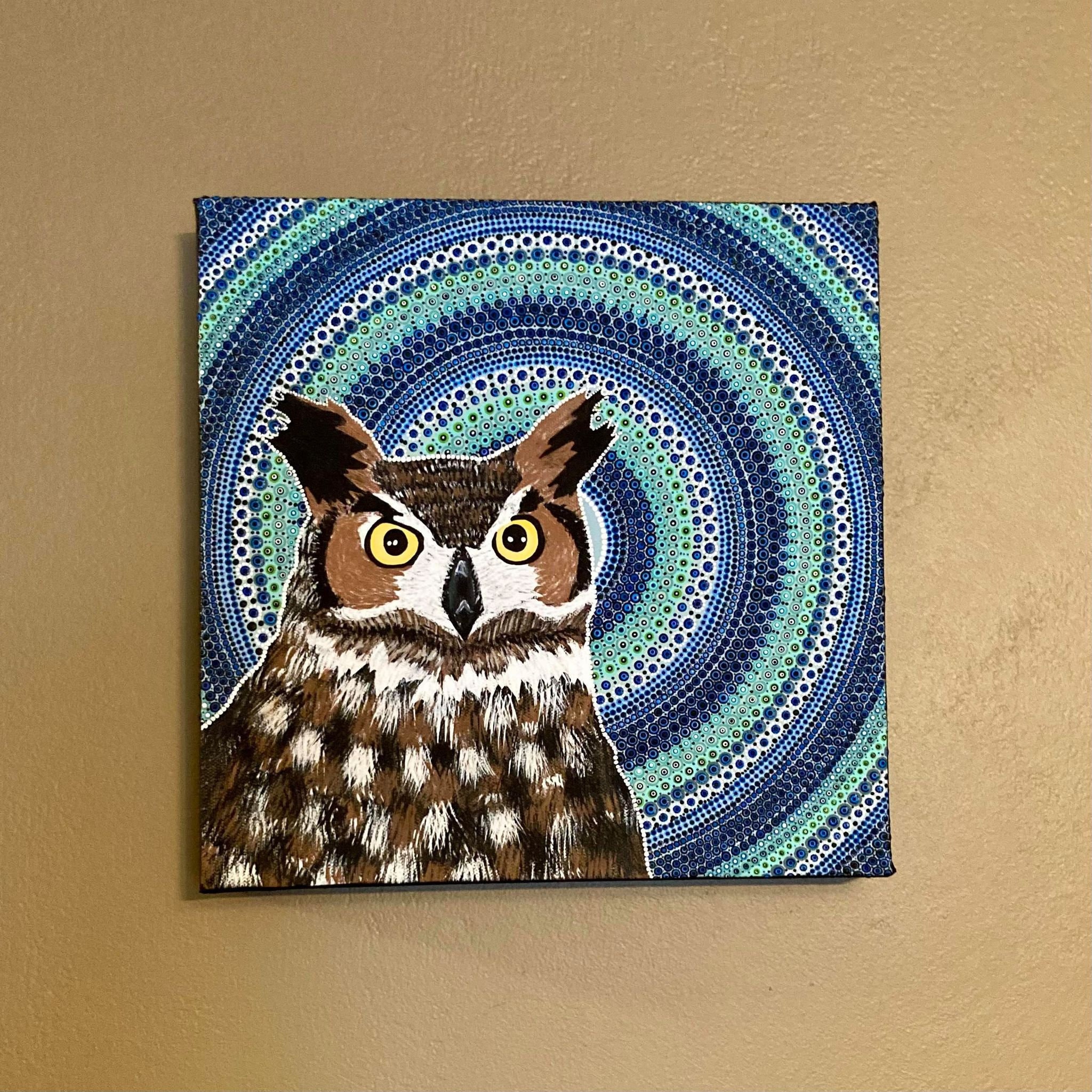 Great Horned Owl Dot Art, Owl Dot Mandala Art, Owl Mandala Art, Hand ...