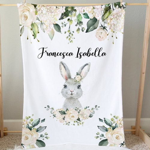 Bunny Rabbit Baby Girl Name Blanket Blush Pink Floral Roses - Etsy
