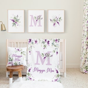 Purple Floral Crib Bedding Set, Baby Girl Crib Bedding, Personalized ...