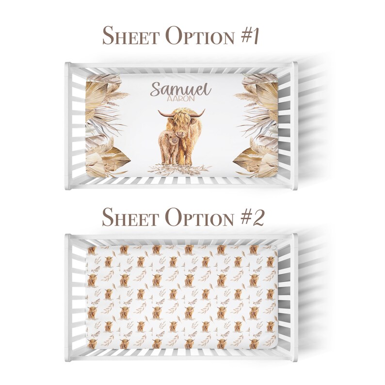 Highland Cow Crib Bedding Set, Personalized Boho Nursery, Farm Animal ...
