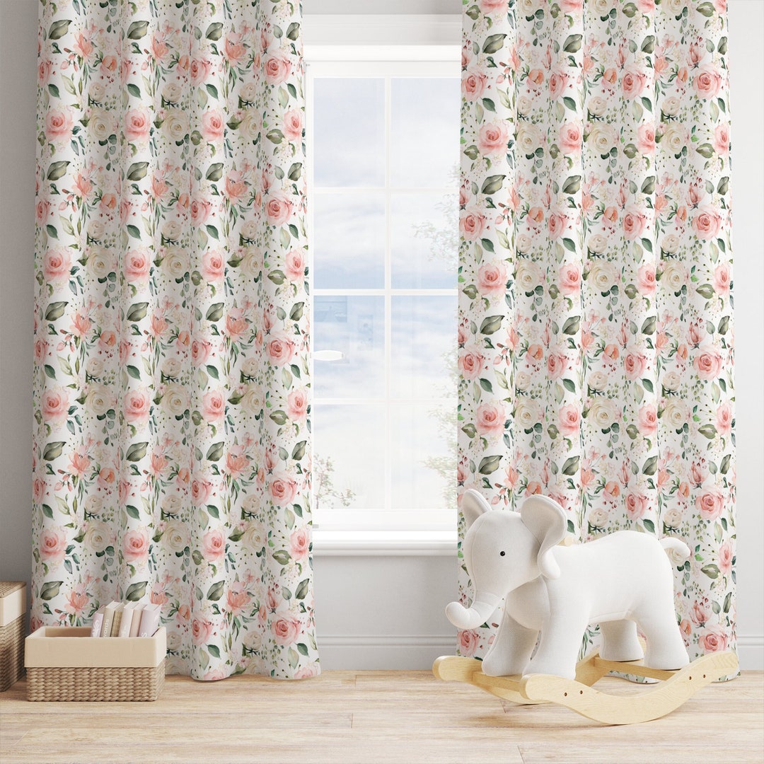 Vintage Floral Curtains- Pink Roses - Flowers Blackout Curtains ...