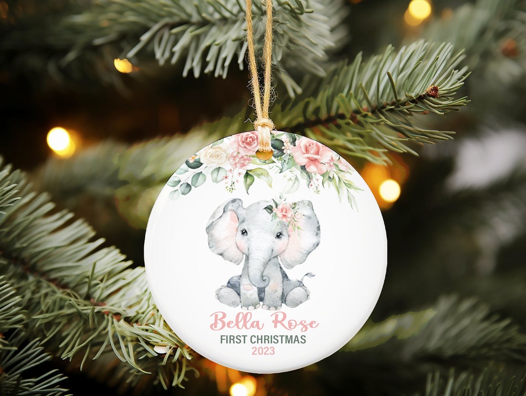 Floral Elephant Christmas Ornament -personalized Baby Girl Safari ...