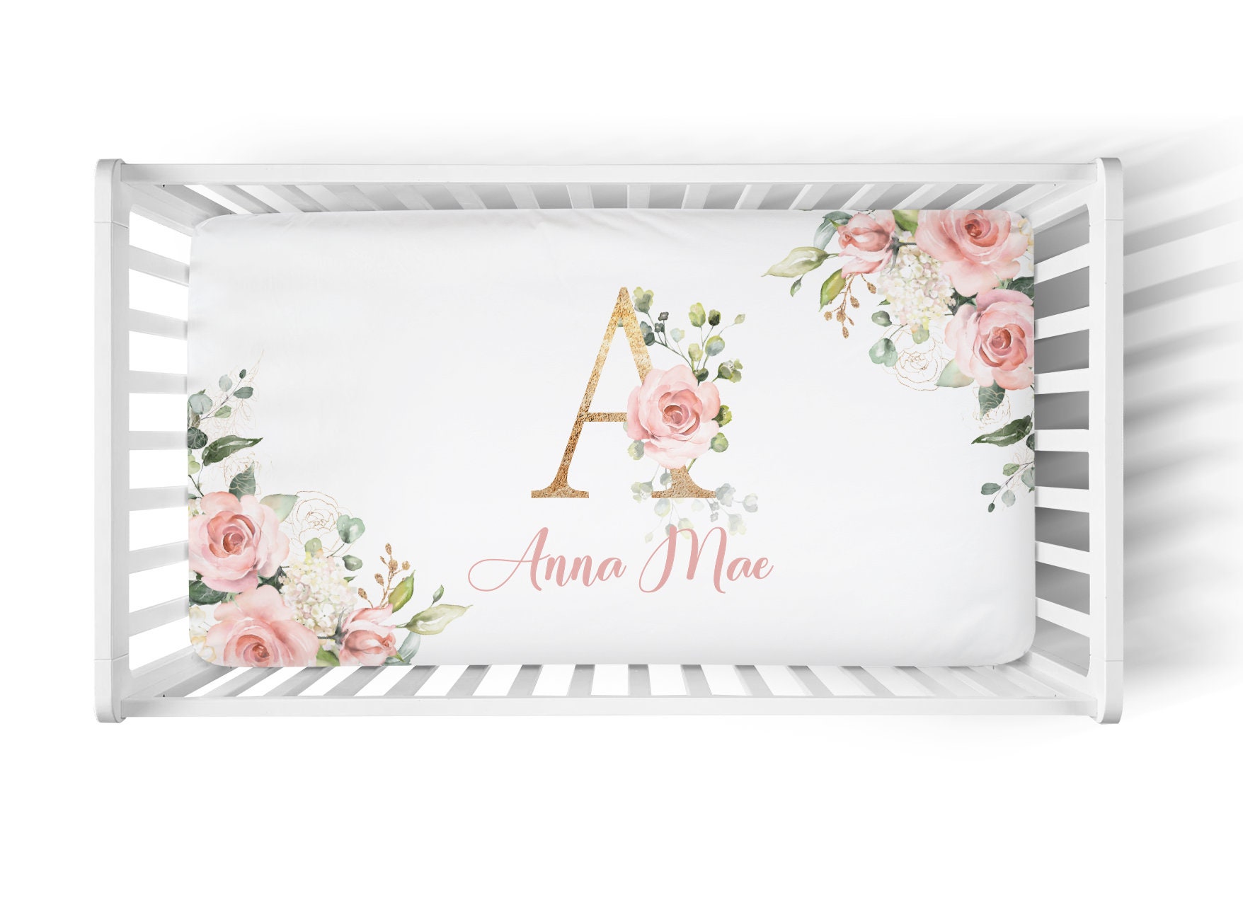 Personalized Floral Crib Sheet for Baby Girl Nursery- Vintage Roses ...
