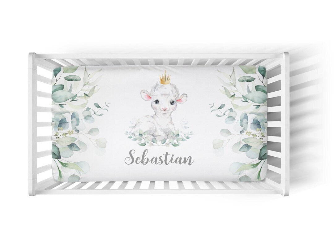 Personalized Crib Sheet for Baby Boy Nursery- Eucalyptus Greenery Baby ...