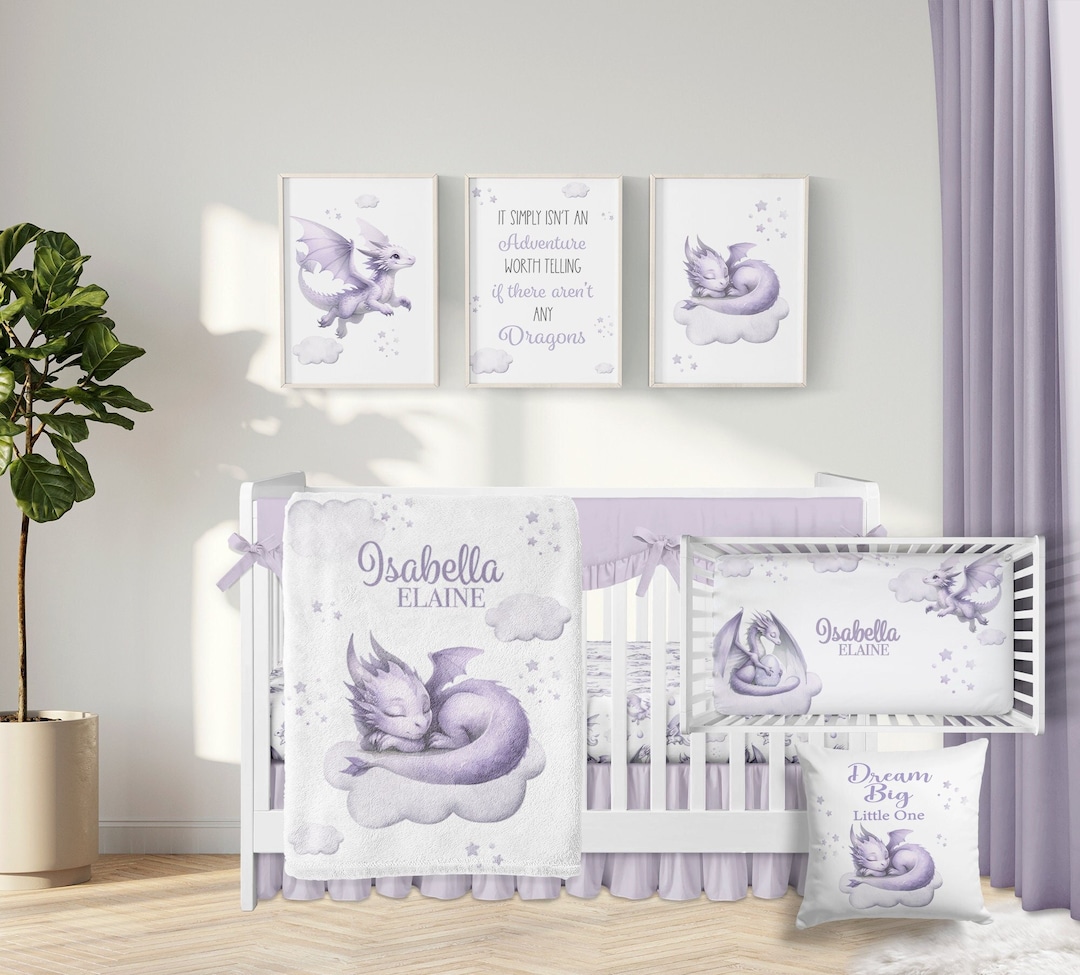 Baby Girl Dragon Crib Bedding Set, Personalized Baby Girl Blanket ...