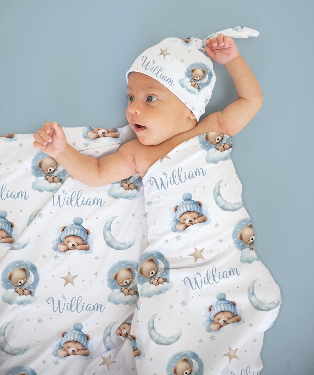 Baby Boy Swaddle Blanket Set - Personalized Swaddle Set With Sleeping ...
