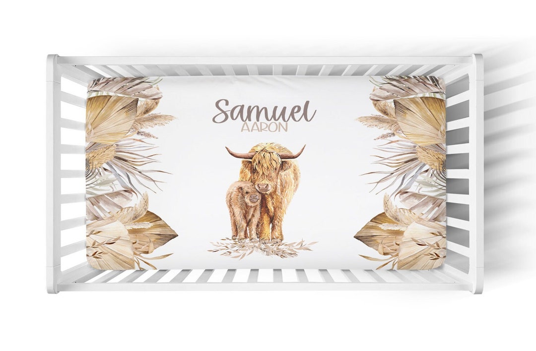 Baby Highland Cow Crib Sheet for Baby Boy Farm Nursery- Custom Boho ...