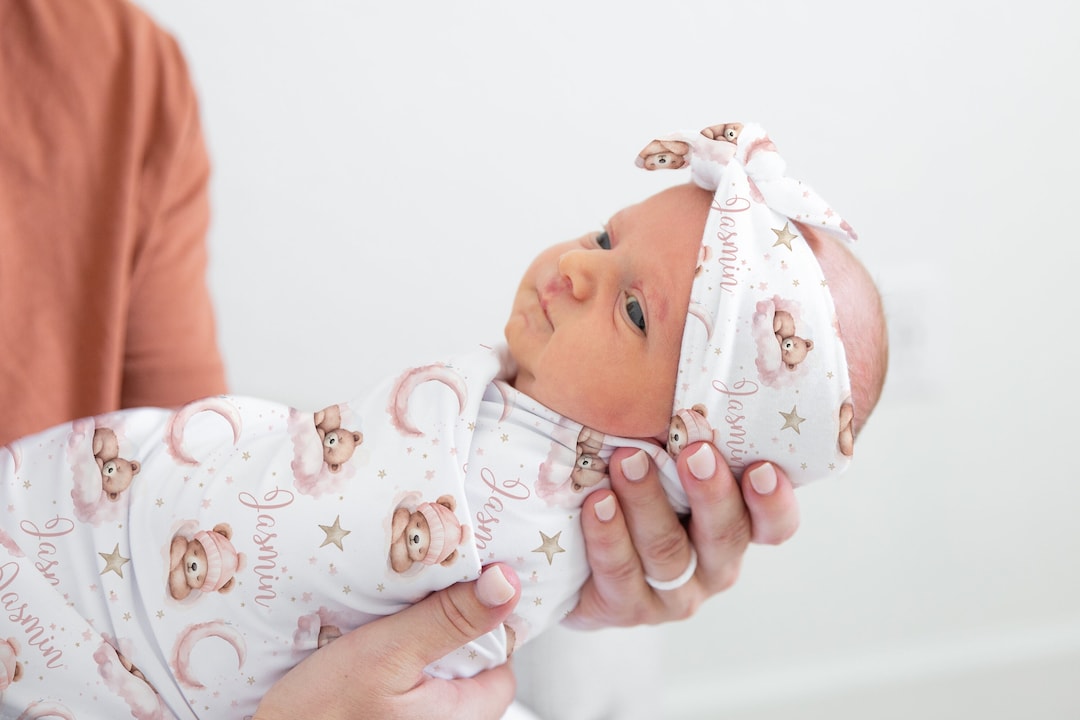 Baby Girl Teddy Bear Swaddle Set- Personalized Baby Girl Swaddle ...