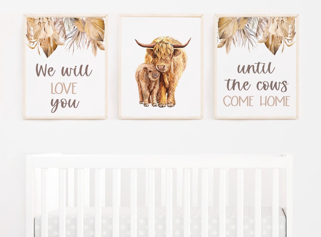 Boho Highland Cow Wall Art -printable Nursery Art - Highland Cow ...