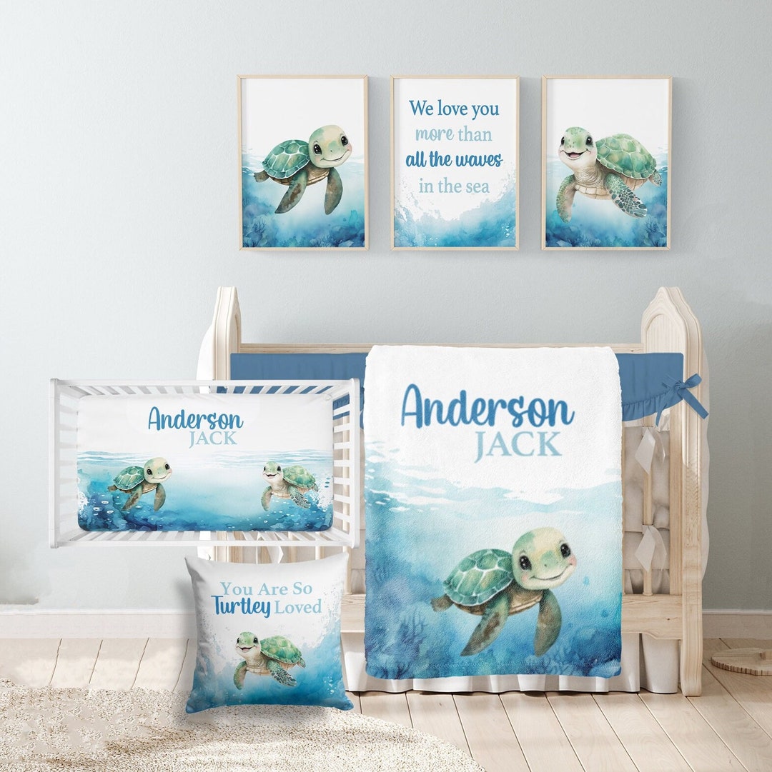Sea Turtle Crib Bedding Set, Ocean Nursery Decor, Under the Seababy ...