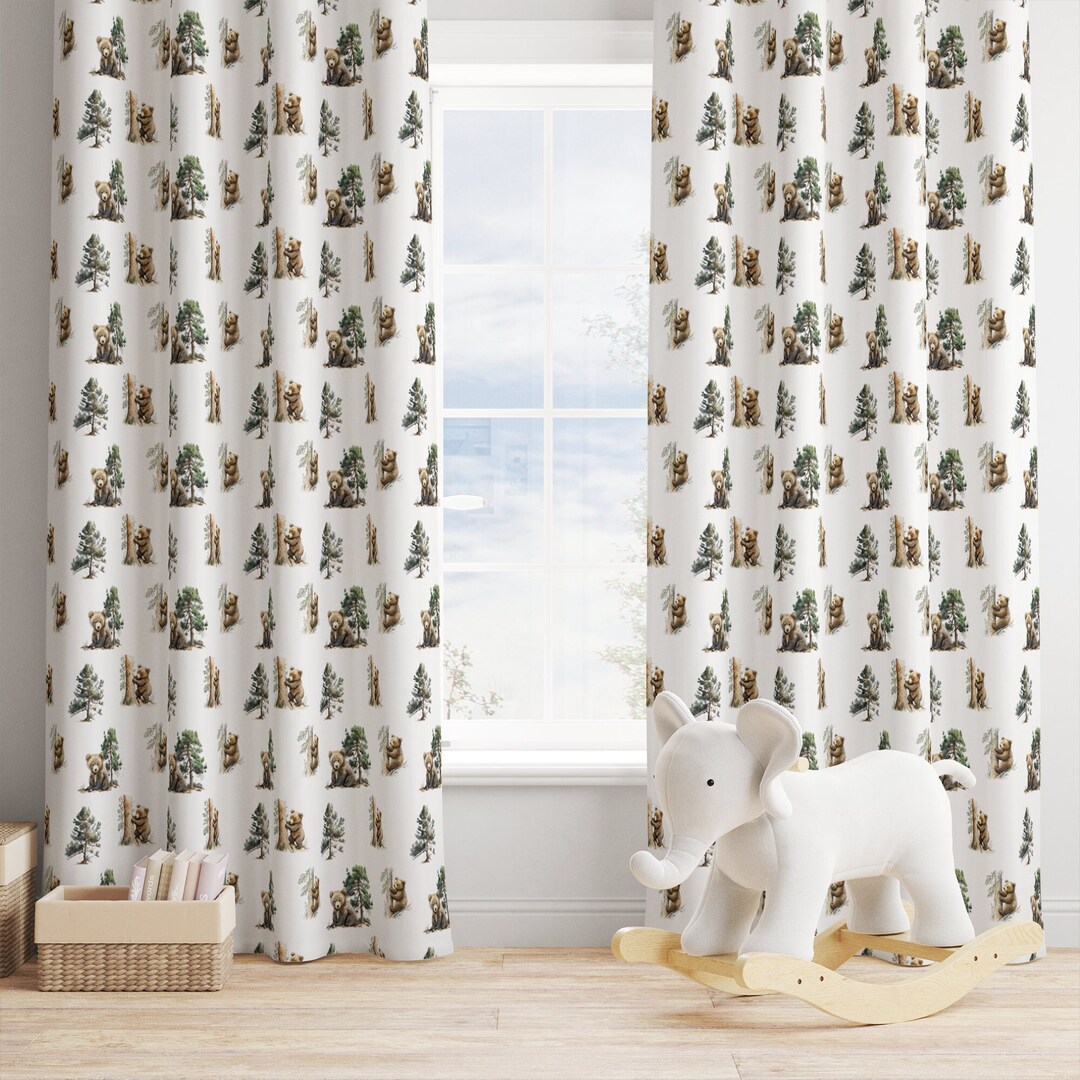 Woodland Bear Curtains- Baby Bears and Trees Blackout Curtains - Custom ...