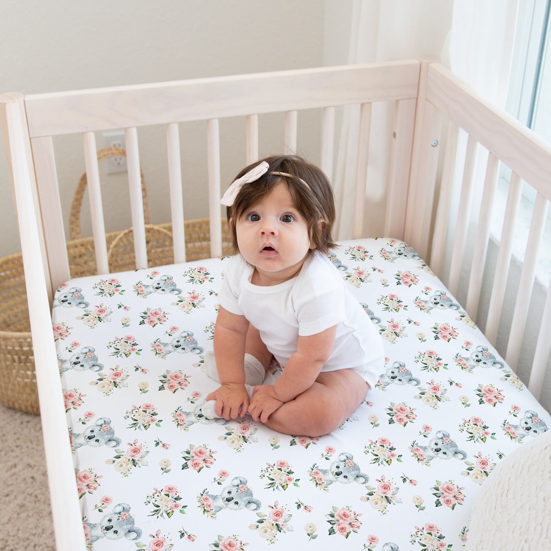 Custom Floral Koala Crib Sheet for Girl Nursery- Koala Patterned Crib ...