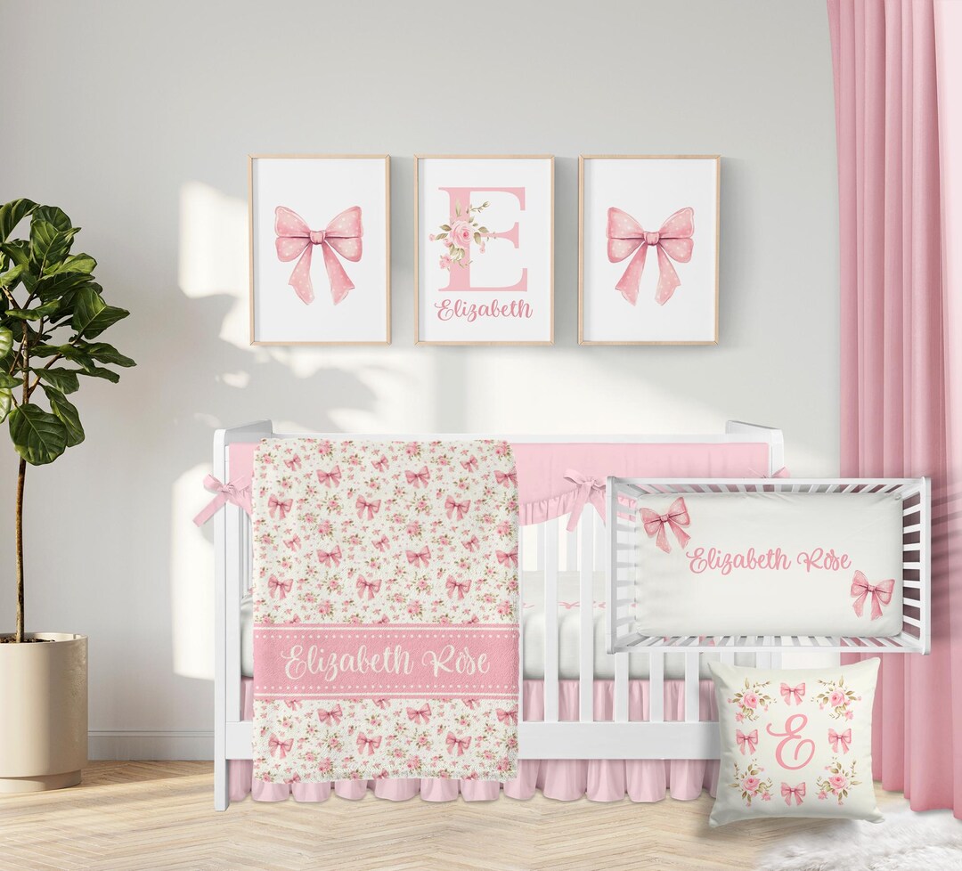 Pink Bow Nursery Bedding, Coquette Aesthetic Crib Bedding Set Girl ...