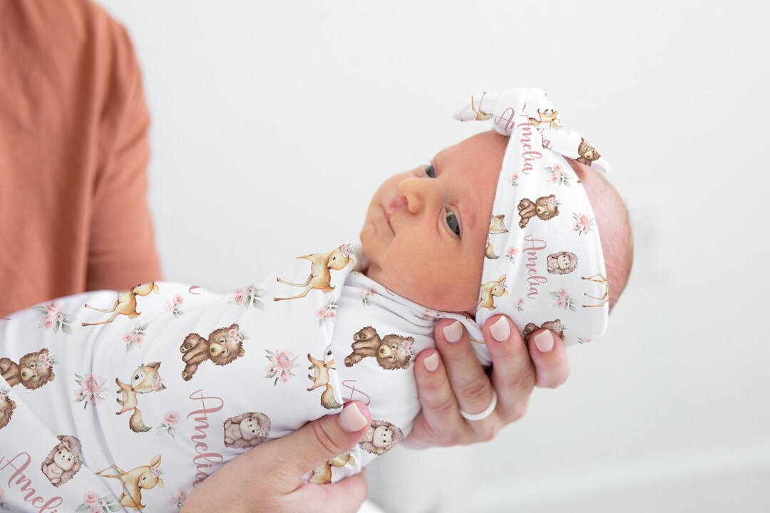 Baby Girl Swaddle Set With Woodland Animal- Floral Woodland Blanket ...