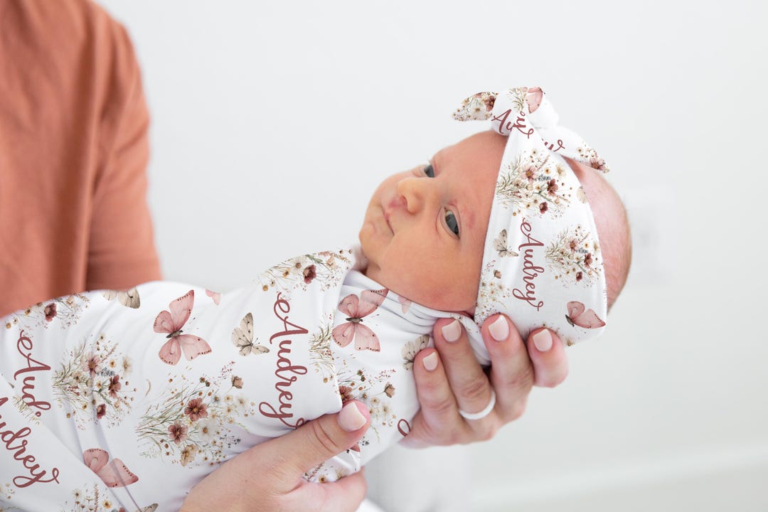 Wildflower Swaddle Set- Personalized Baby Girl Swaddle Blanket With ...