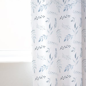 Blue Leaf Curtains- Simple Greenery Blackout Curtains - Custom Sheer ...
