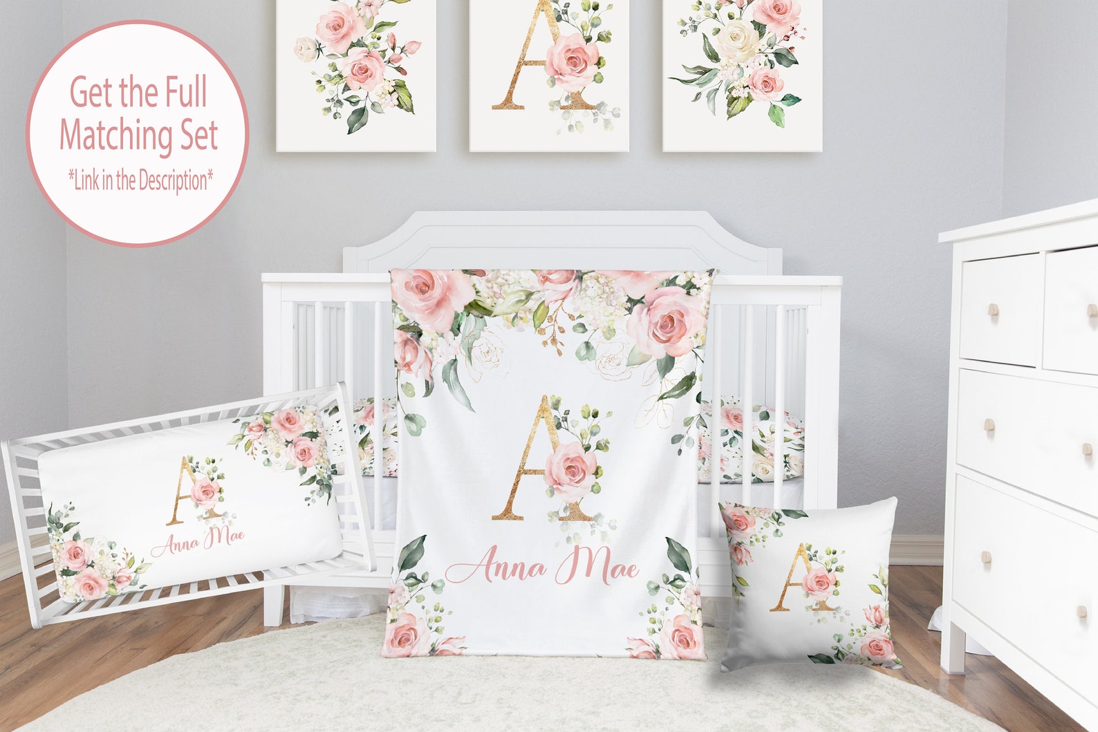Personalized Floral Crib Sheet for Baby Girl Nursery- Vintage Roses ...