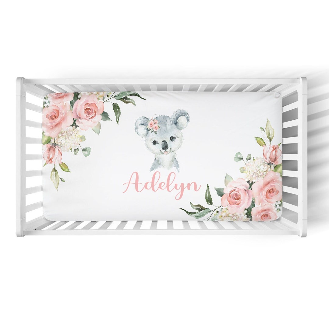 Personalized Floral Koala Crib Sheet for Girl Nursery- Custom Koala ...