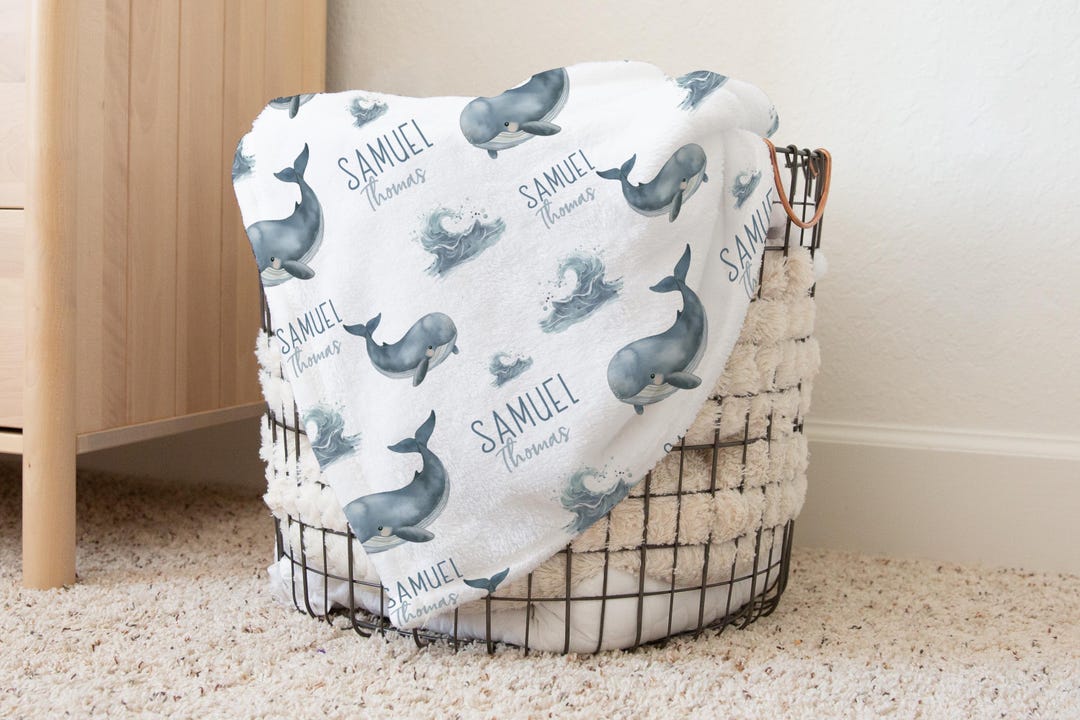 Personalized Whale Baby Blanket - Cute Ocean Themed Name Blanket ...