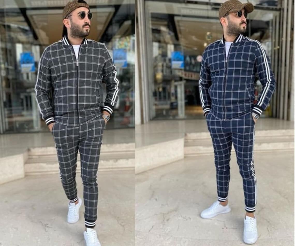 Black Plaid Tracksuit The Gentlemans Black Tracksuit Checked | Etsy