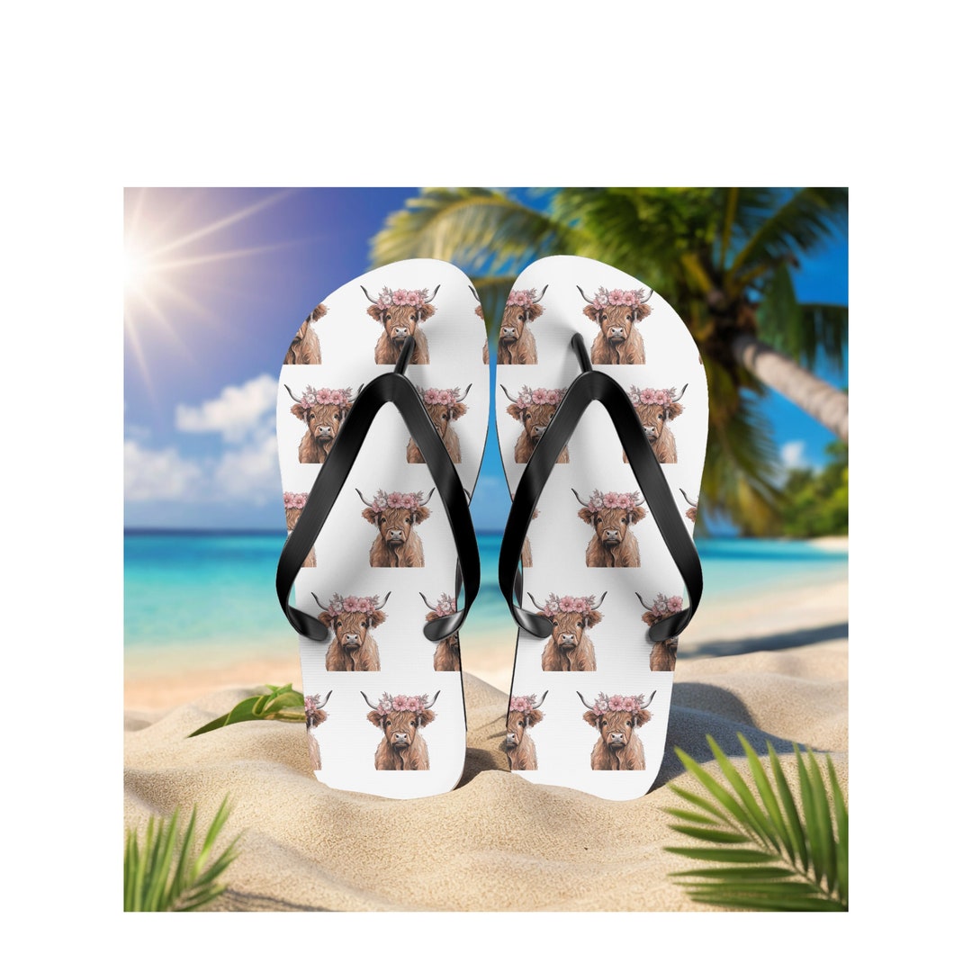 Highland Cow Flip Flops, Summer Sandles, Wedding Party Sandles, Cow ...