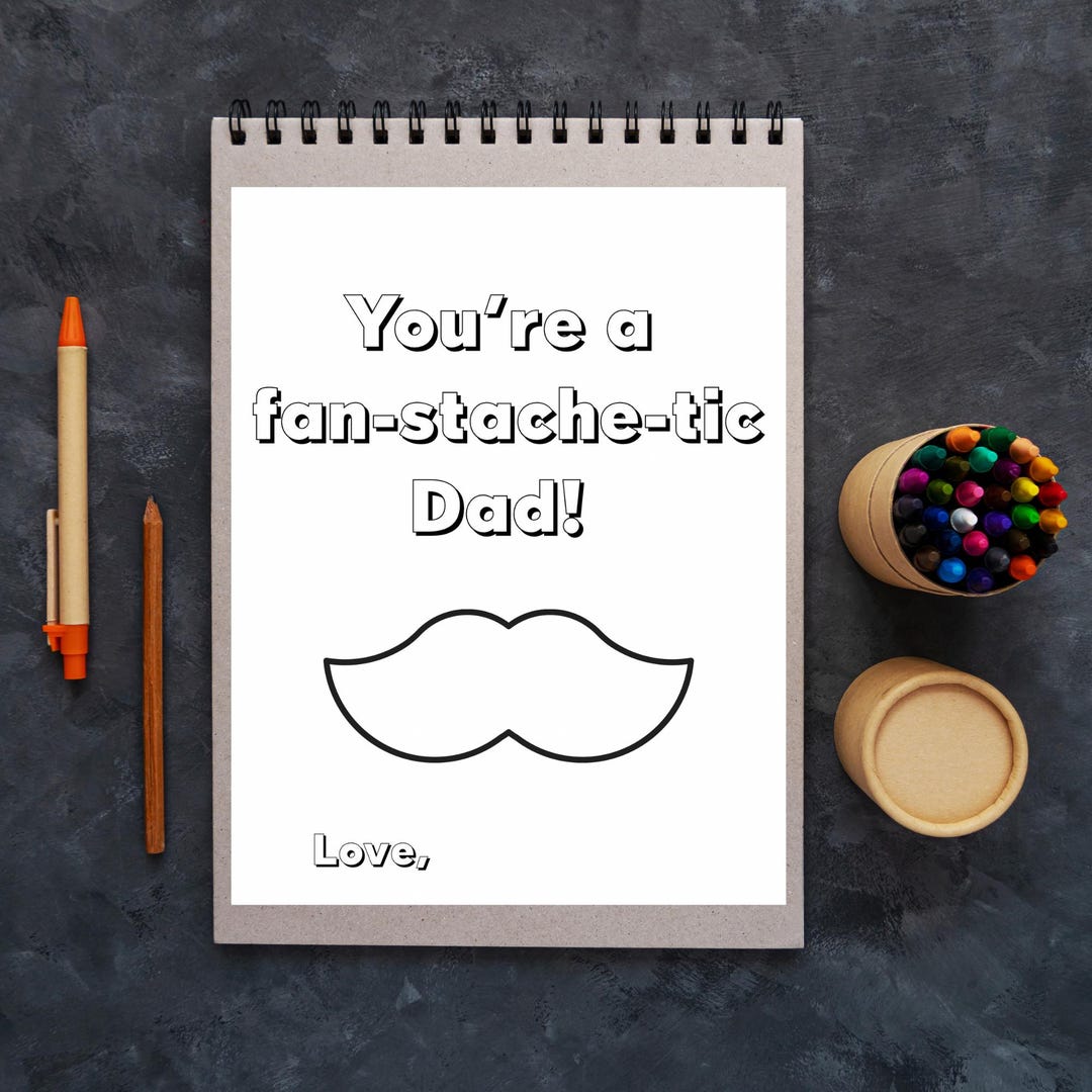 Father’s Day Coloring Page, You’re a Fan-stache-tic Dad, Gift for Dad ...
