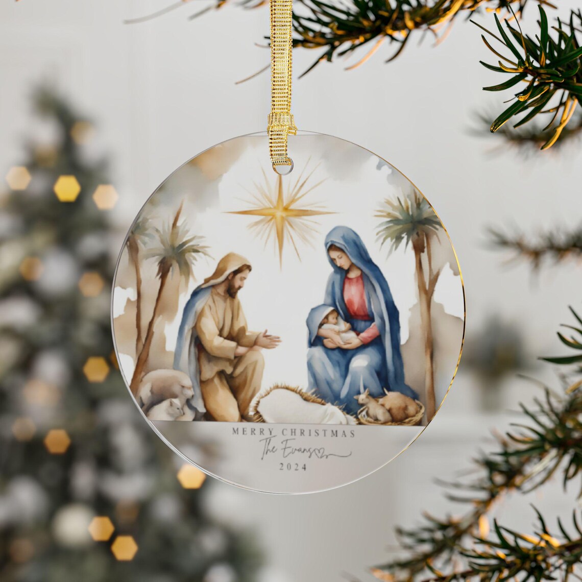 Custom Holy Family Acrylic Ornament | Christmas Nativity | Circle Shape ...