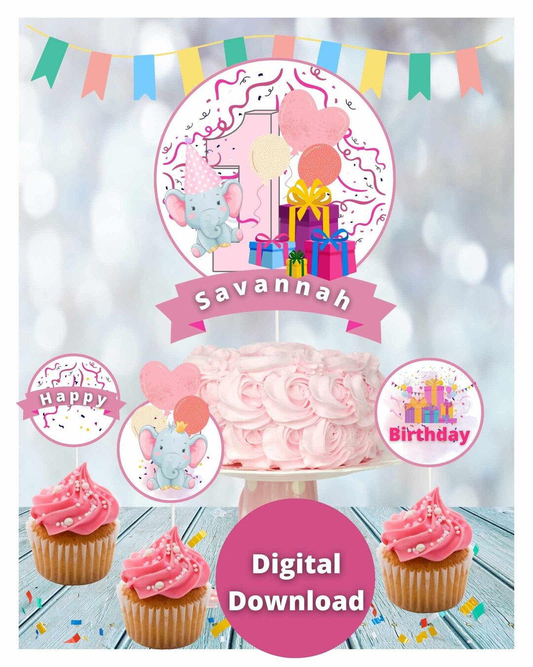 12 Different Design Happy Birthday Cupcake Toppers and Cake Topper ...