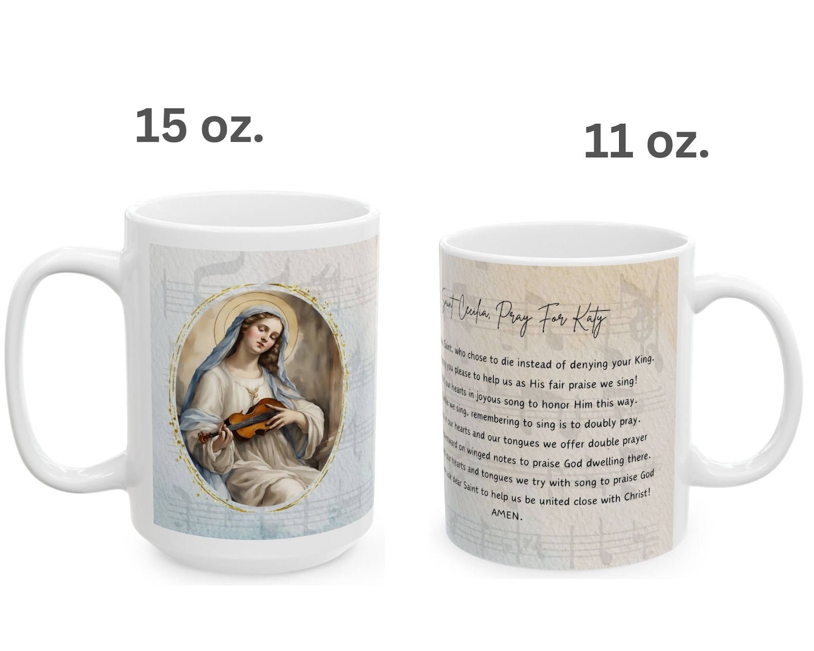 Personalized Saint Cecilia Ceramic Prayer Coffee Mug, Catholic Gifts ...