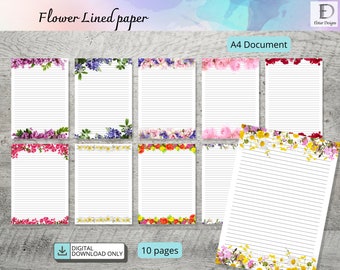 Full Flower Journal Printables, Digital Stationery Paper, Lined Paper ...