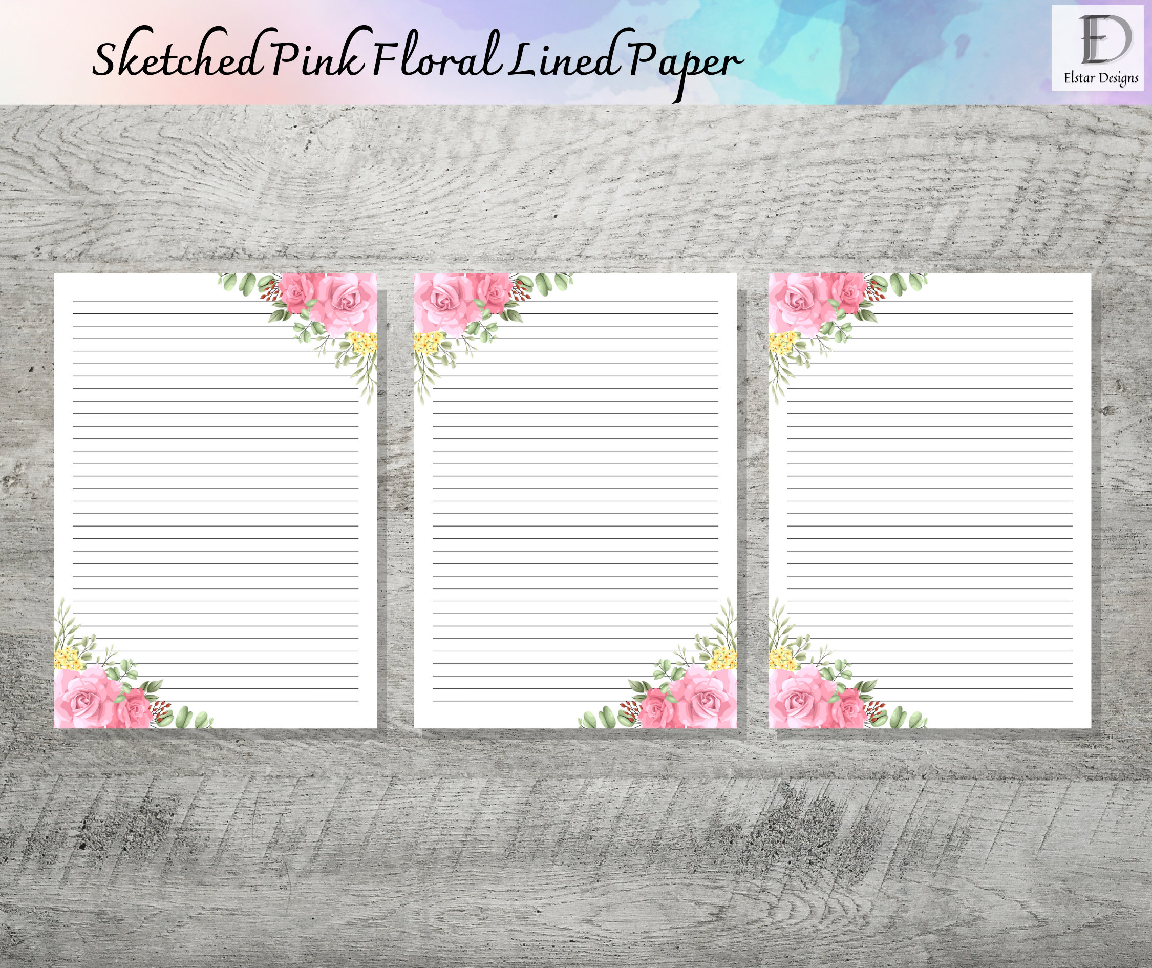 Floral Lined Paper, Printable Lined Paper, Letter Writing Paper ...