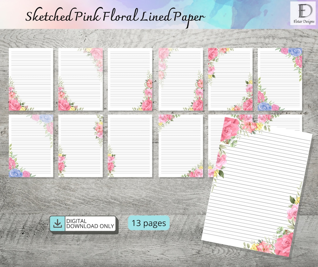 Floral Lined Paper, Printable Lined Paper, Letter Writing Paper ...