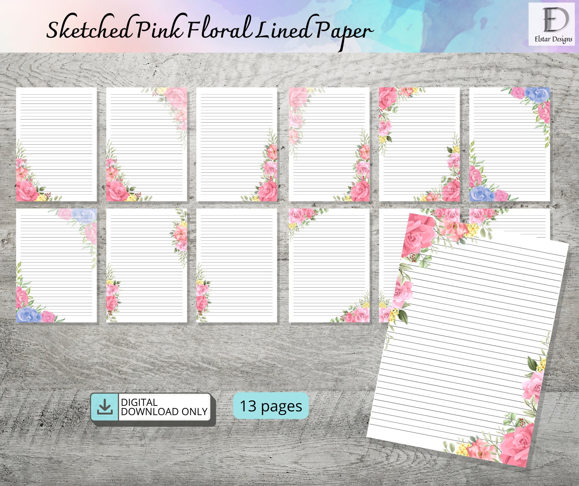 Floral Lined Paper, Printable Lined Paper, Letter Writing Paper ...