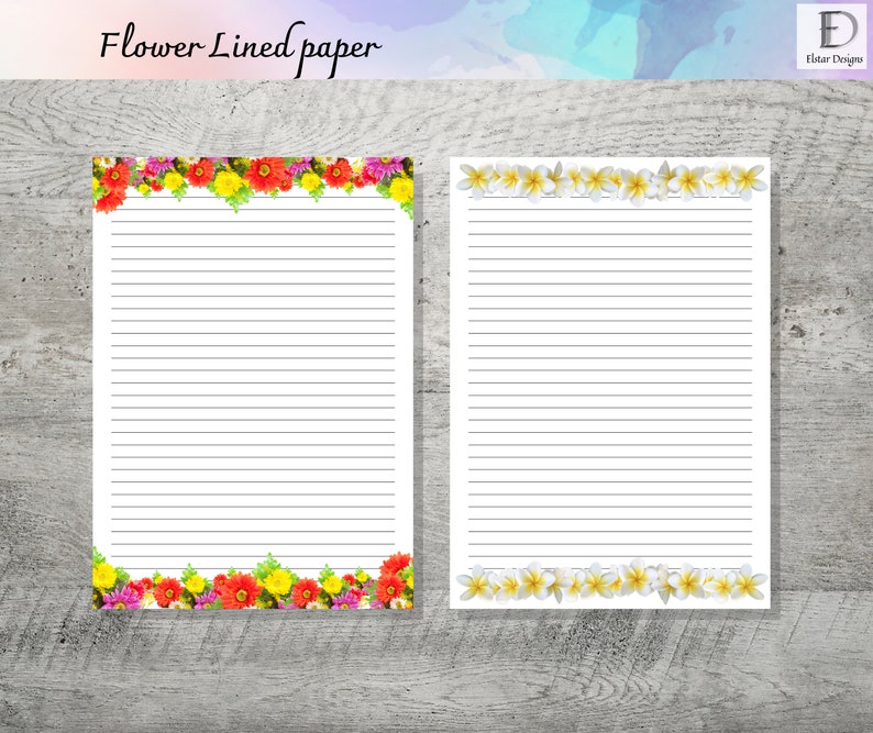 Flower Lined Writing Paper: A4 Printable Stationery (digital Download ...