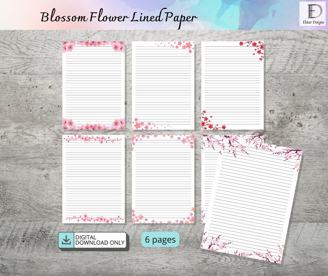 Blossom Lined Paper, Printable Lined Paper, Letter Writing Paper ...