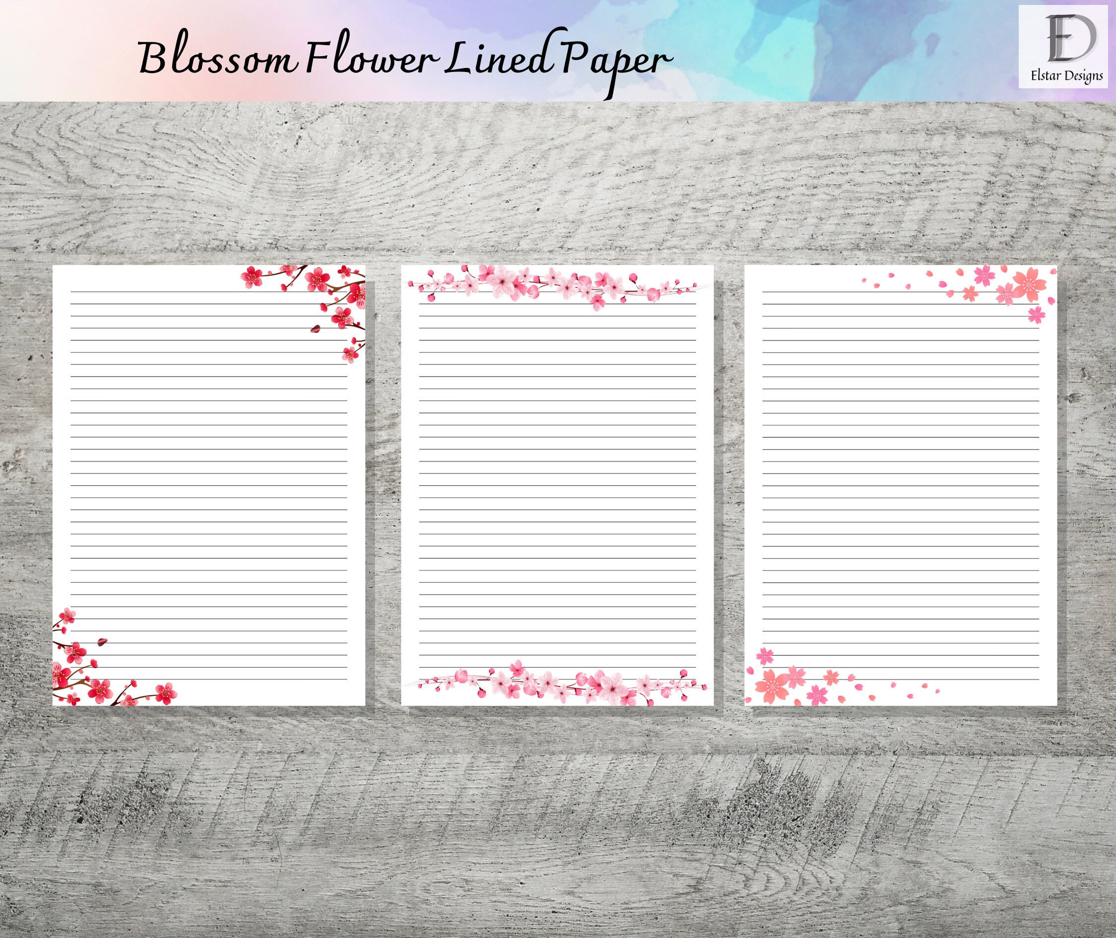 Blossom Lined Paper, Printable Lined Paper, Letter Writing Paper ...