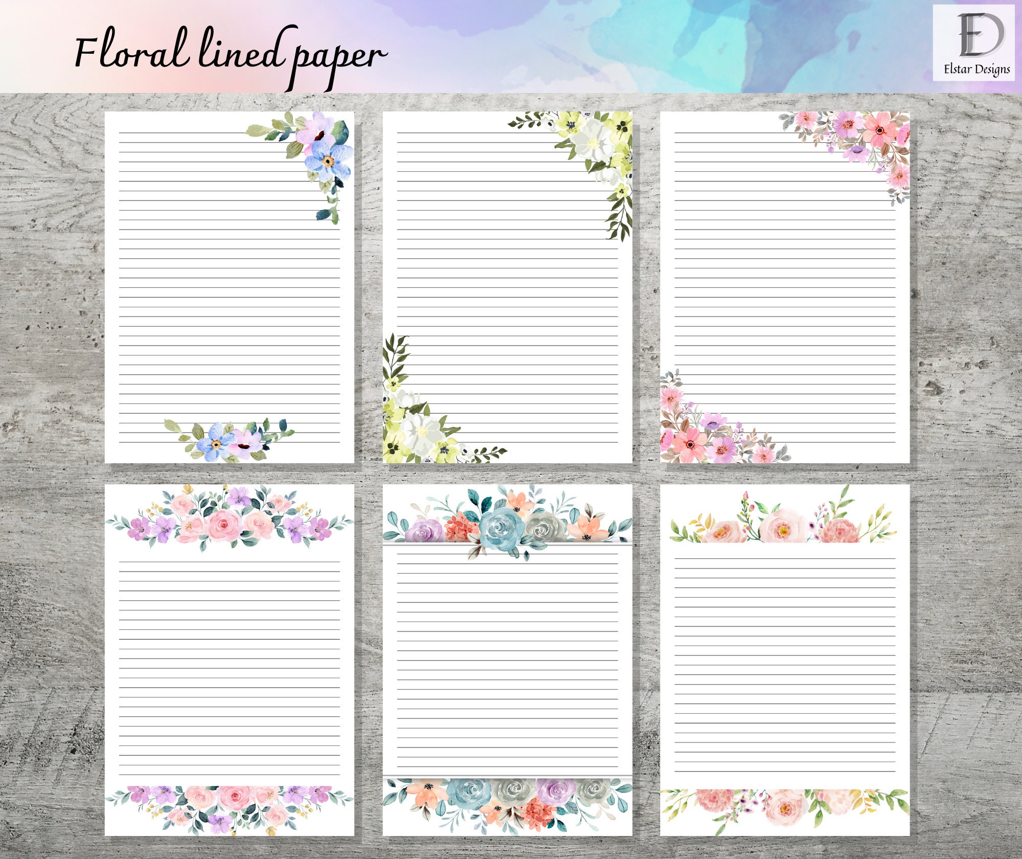Floral Lined Paper Printable Lined Paper Letter Writing - Etsy Australia