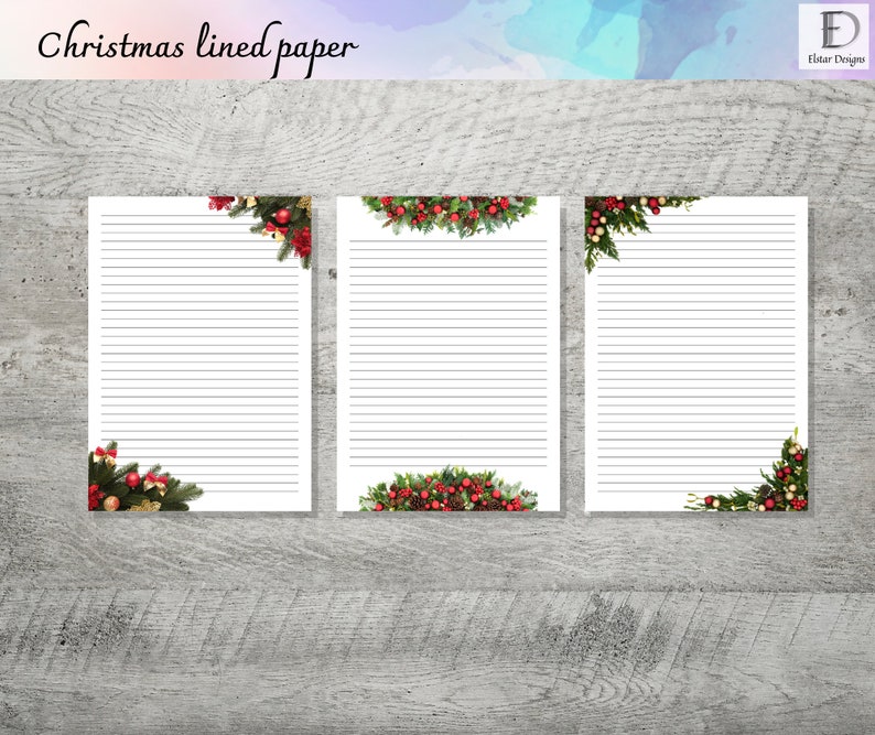 Lined Paper, Printable Lined Paper, Christmas Writing Paper, Christmas ...
