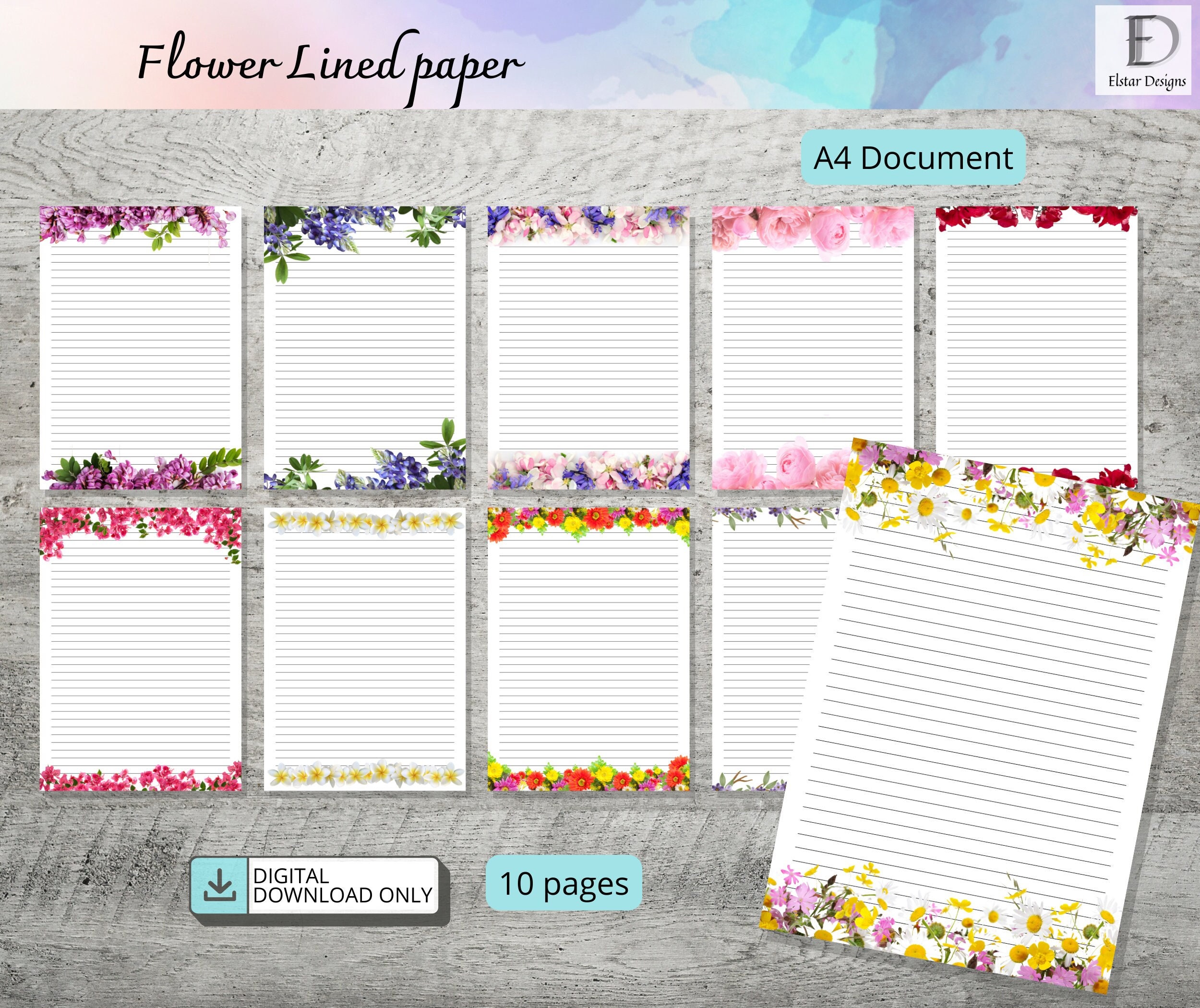 Flower Lined Paper Printable Lined Paper Letter Writing - Etsy
