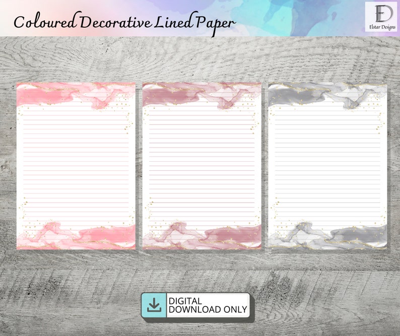 Watercolor Lined Writing Paper: A4 Printable Stationery (PDF) - Etsy