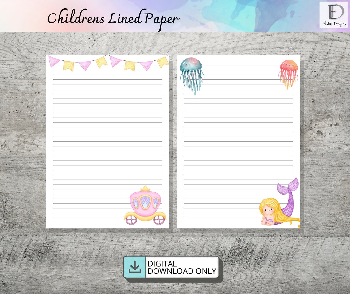 Childrens Lined Paper, Printable Lined Paper, Letter Writing Paper ...