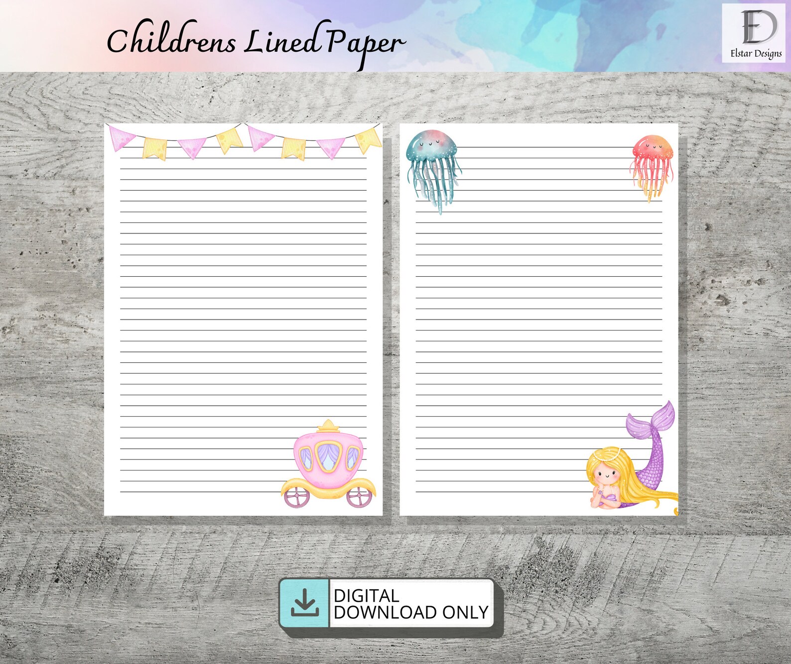 Childrens Lined Paper, Printable Lined Paper, Letter Writing Paper ...
