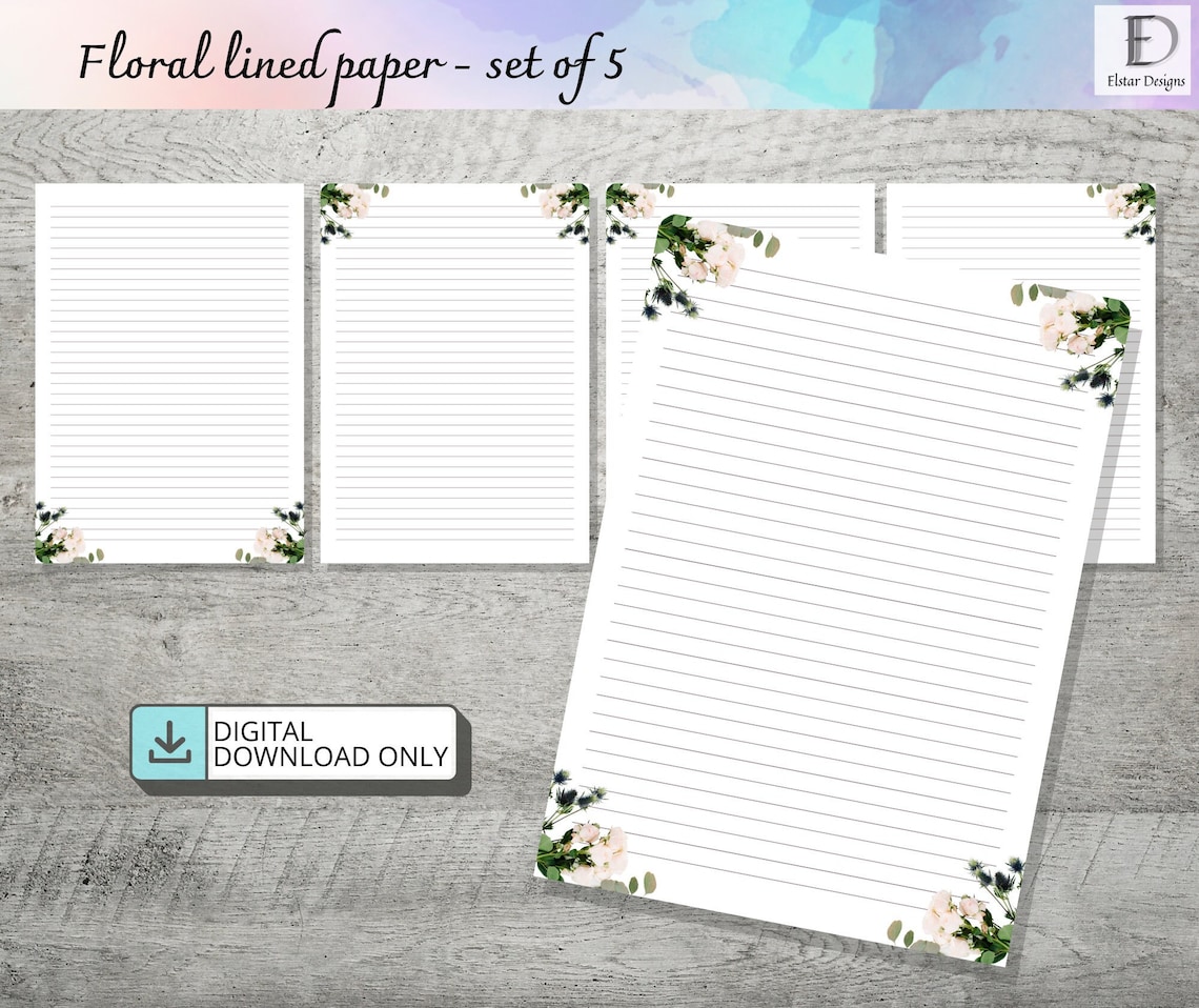 Floral Lined Paper Printable Lined Paper Writing Paper - Etsy