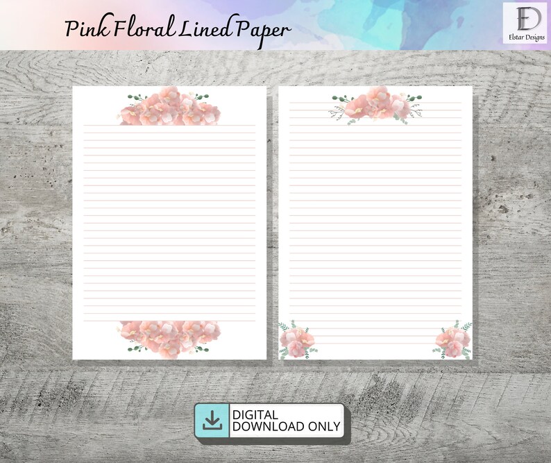 Pink Floral Lined Paper, Printable Lined Paper, Printable Writing Paper ...