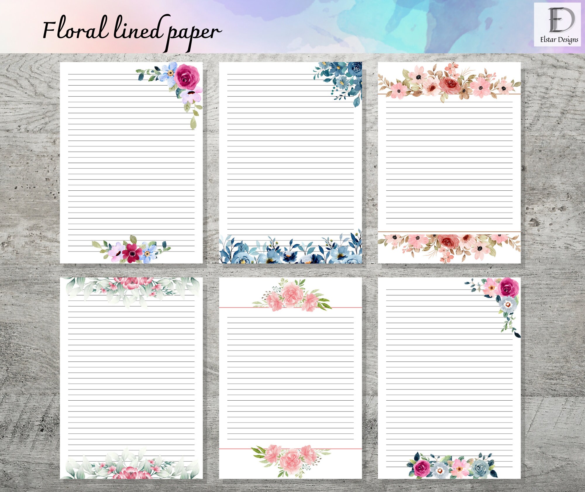 Floral Lined Paper Printable Lined Paper Letter Writing - Etsy Australia