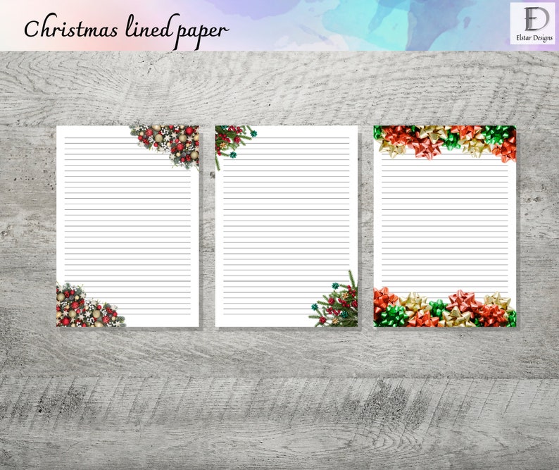 Lined Paper, Printable Lined Paper, Christmas Writing Paper, Christmas ...