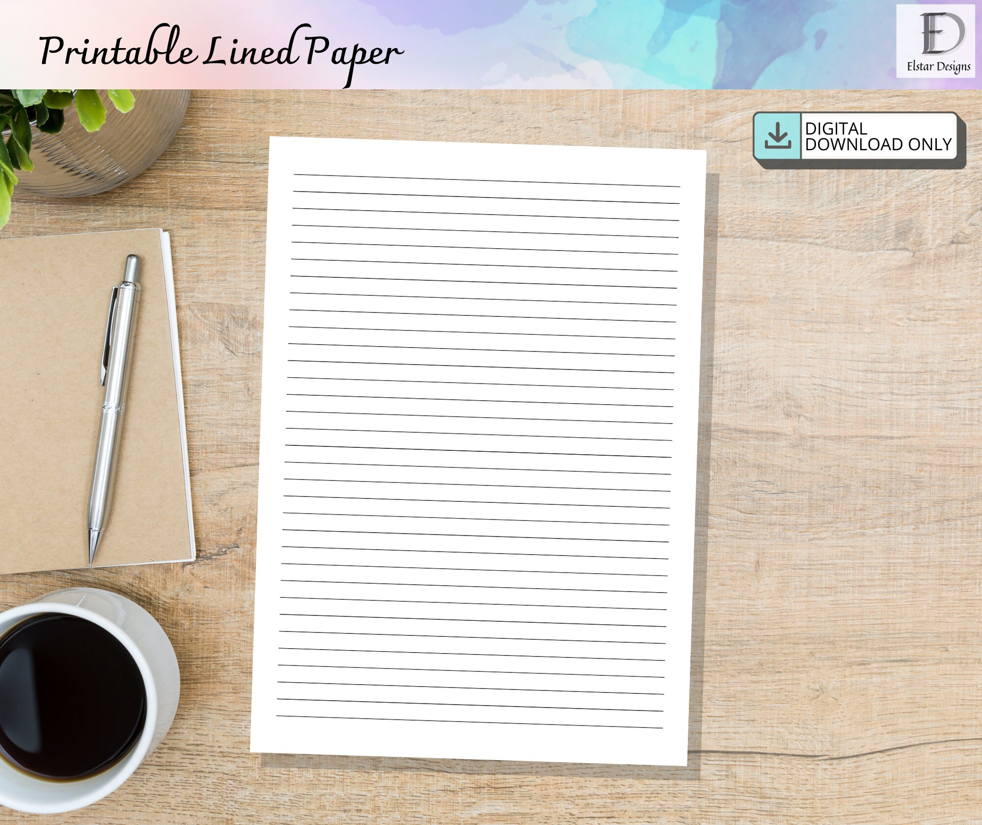 Lined Paper, Printable Lined Paper, Writing Paper, Printable Stationary ...